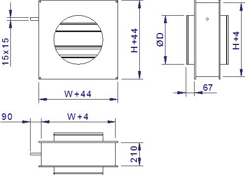 Rectangular multi-blade damper, several sizes available.