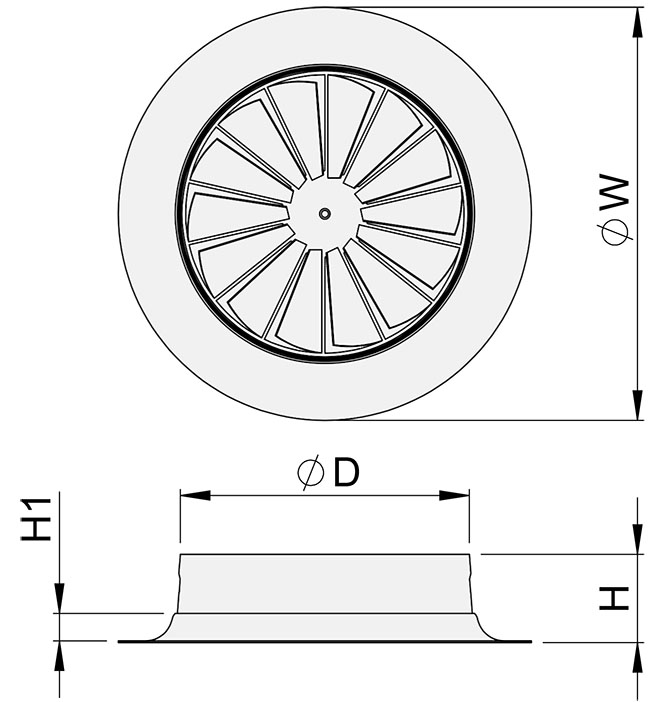 Circular supply air diffuser. Halton TSR. High mixing effect.