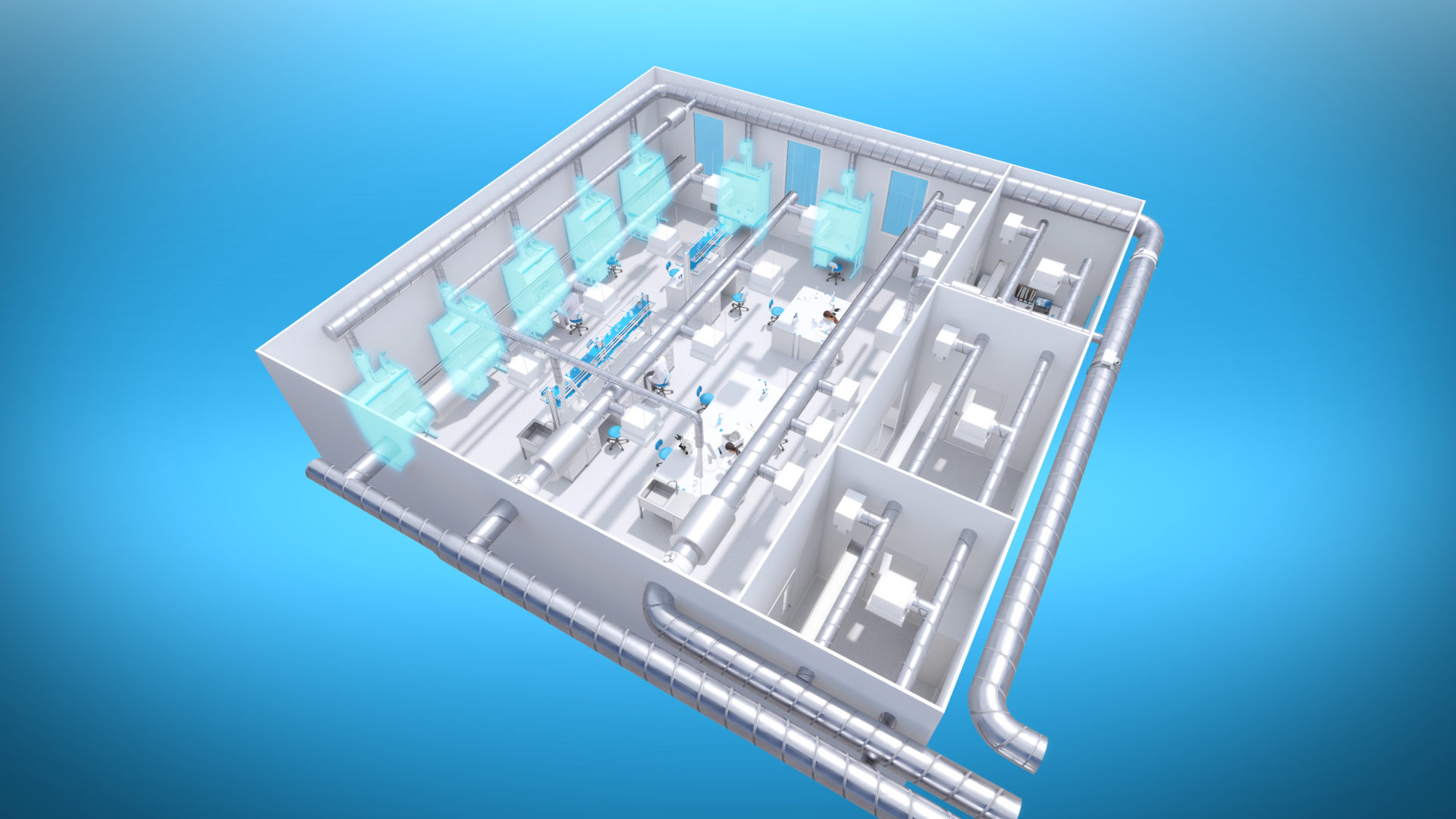 Room pressure control, safe laboratory environments
