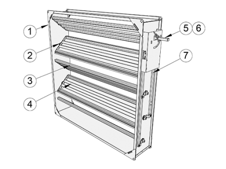 Rectangular multi-blade damper, several sizes available.