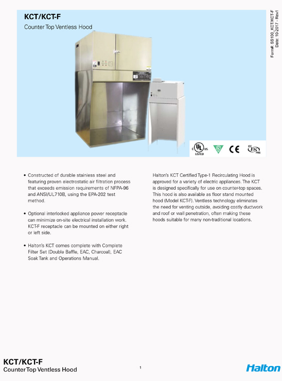 Halton KCT Counter Top Ventless Hood SS100 - Halton