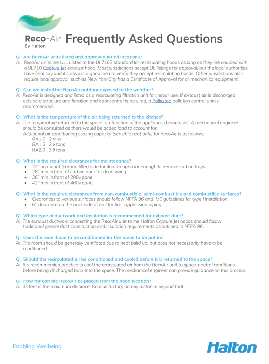 Frequently Asked Questions RecoAir by Halton - Halton